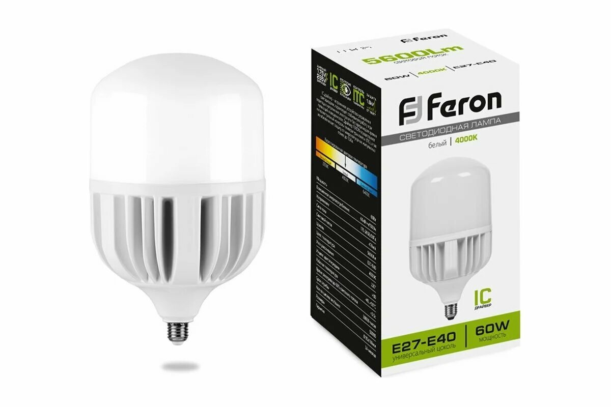 Светодиодная лампа белая Feron 60W 230V E27-Е40 4000K LB-65 25821