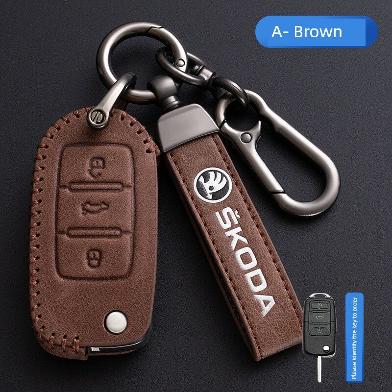 Кожаный чехол для ключей из натуральной кожи для Skoda Superb и Octavia, коричневый, прочная конструкция,