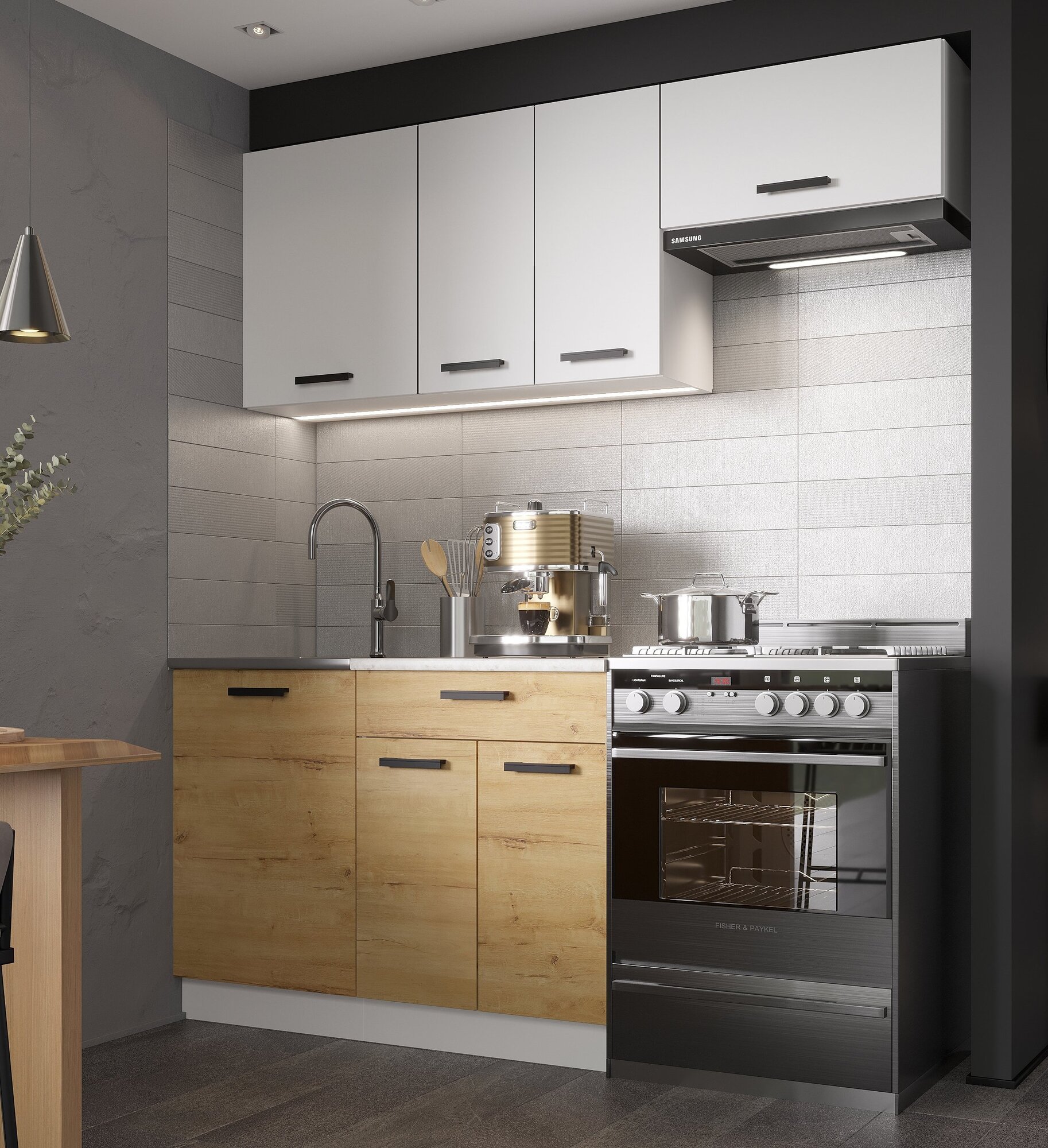 Кухня Хозяюшка 1,1м + ГАЗ 600 (столешница в к-те Калаката), Белый/Дуб вотан