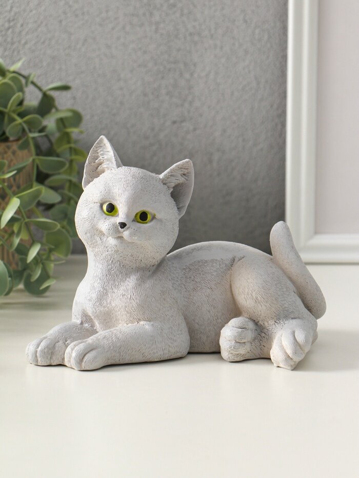 Фигурка Кошка лежит, 13×17×12 см, гипс, серый
