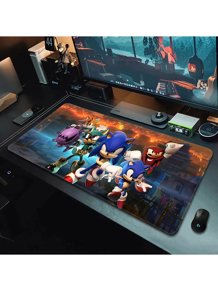 Игровой коврик Sonic the Hedgehog XXL, нескользящий, прошитые края, коричнево-красные, 40 см x 90 см