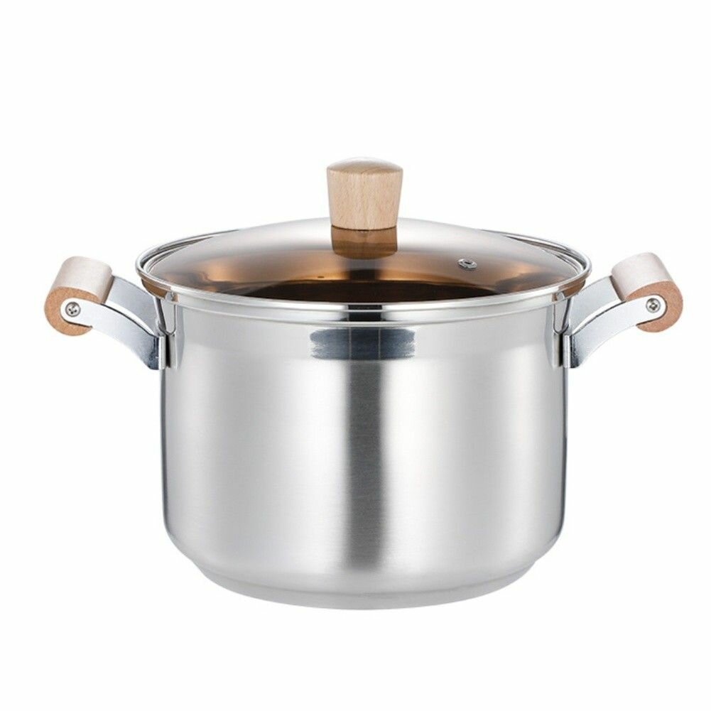 Универсальная Кастрюля для Супа из нержавеющей Стали с Толстой Деревянной Ручкой для Идеального