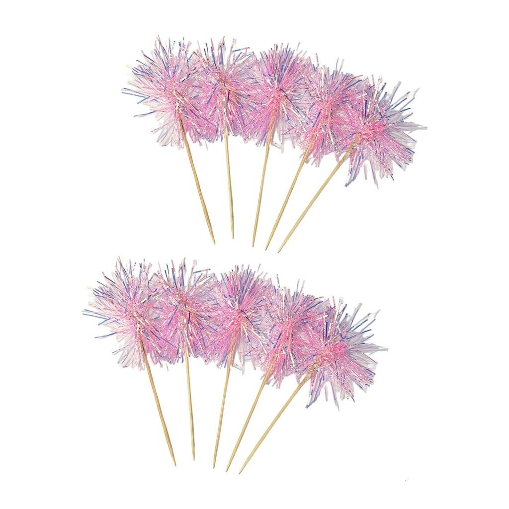 Цветные конфетти на деревянных шпажках для торта, 10 шт, Розовый