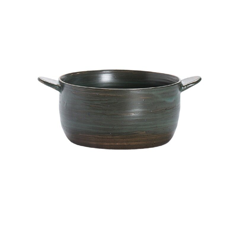 Японская посуда, грубая керамика, винтажная суповая миска, круглая керамическая миска с двумя ушками, креативная десертная миска для дома и отеля, специальная демонстрация