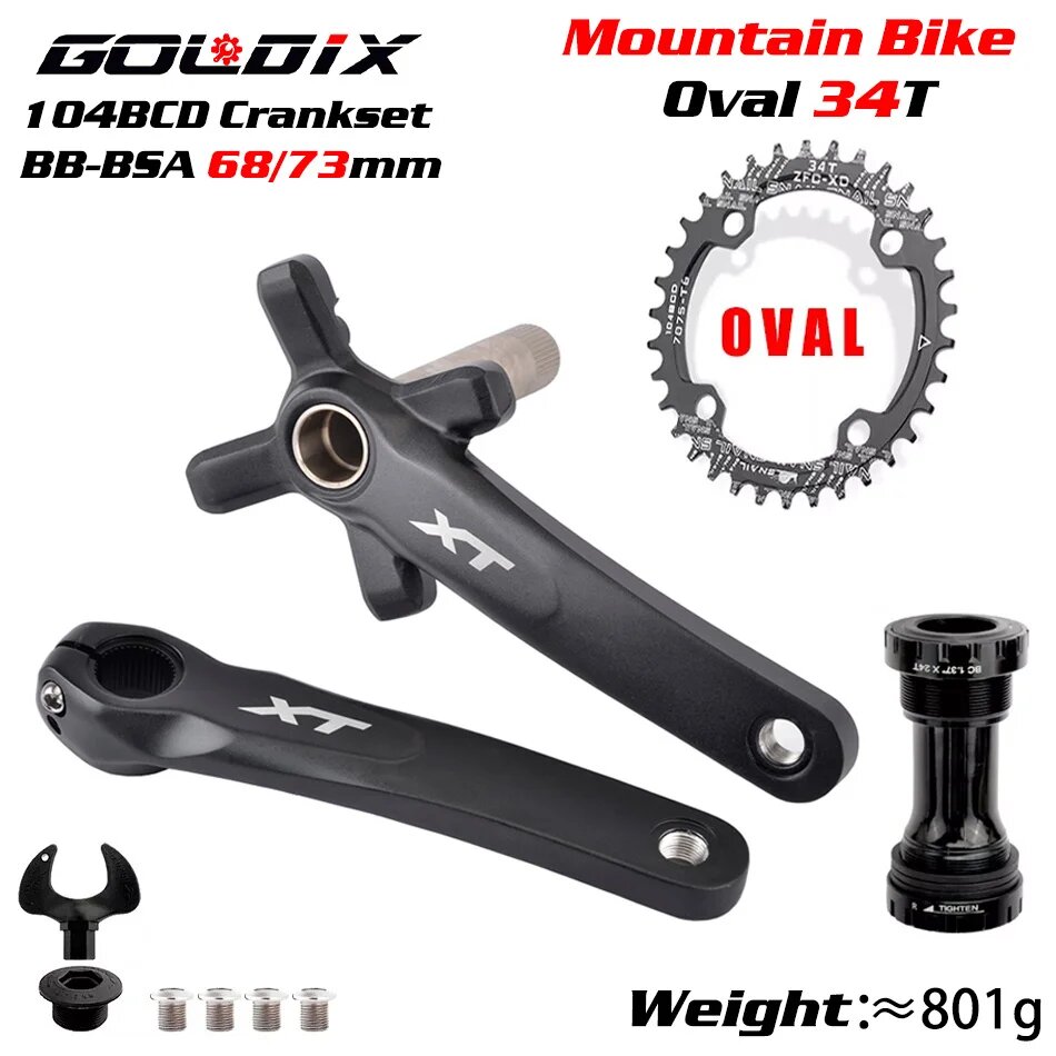 Велосипедный Кривошип XT 104BCD MTB велосипед Кривошип цепь велосипед 170 мм 175 мм черный круглый Овальный 32T 34T 36T 38T Алюминиевый сплав с дном
