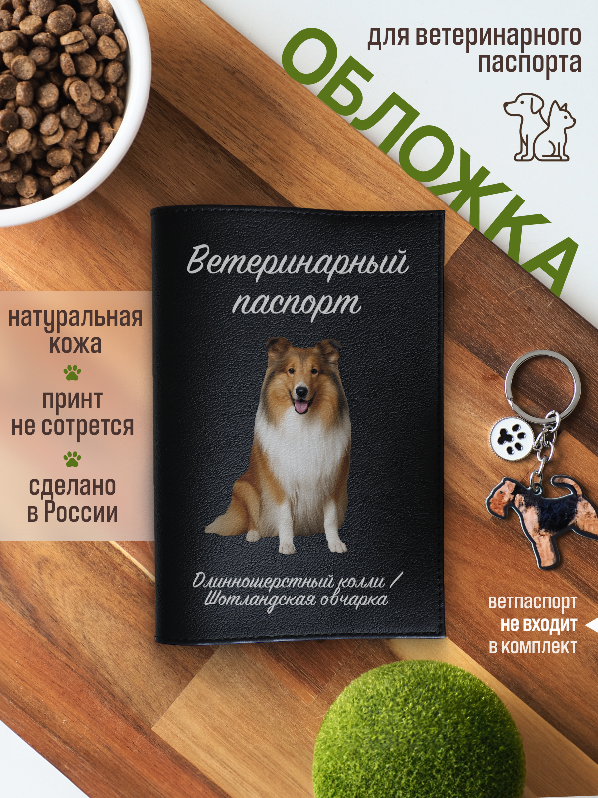 Обложка на ветеринарный паспорт для собак с принтом Колли