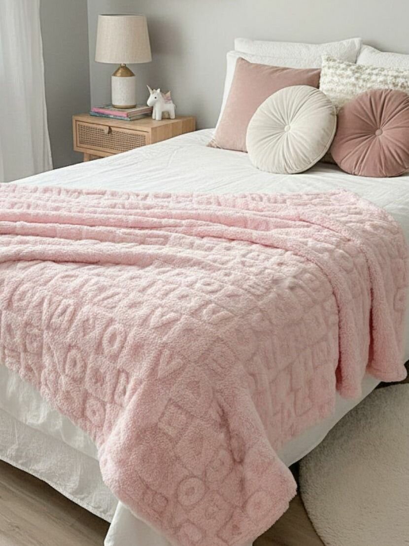 Плед 150Х200 детский для девочки плюшевый на кровать Love