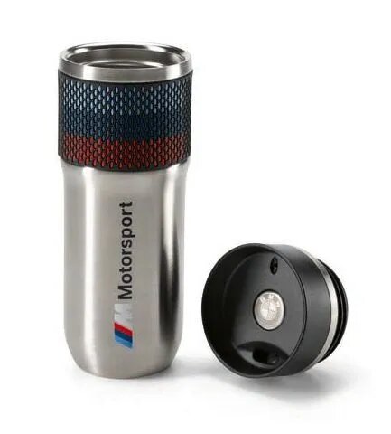 Термокружка BMW M Motorsport, 0.45 л, нержавеющая сталь, серебристый и белый цвет, для горячих и холодных напитков — фото 1