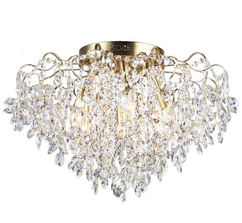 Люстра хрустальная потолочная с подсветкой с пультом круглая латунь с прозрачными хрустальными подвесками на 6Led модулей + 6 E27