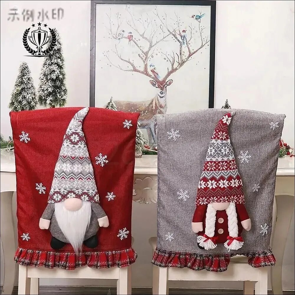 Новогодние украшения на стулья 2 шт. Гномы в шапках из ткани, декор для праздника