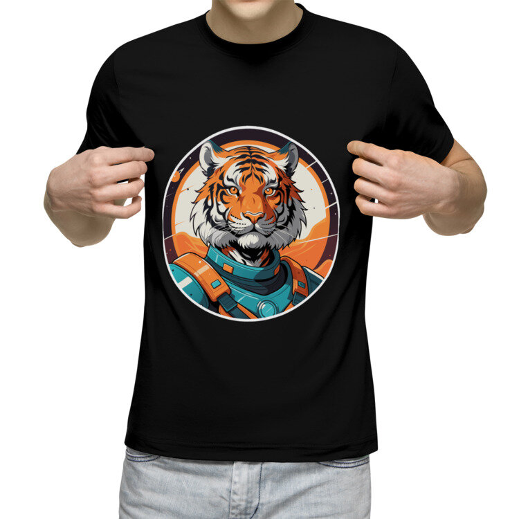 Мужская футболка «Тигр-воин» (черный, 3XL)