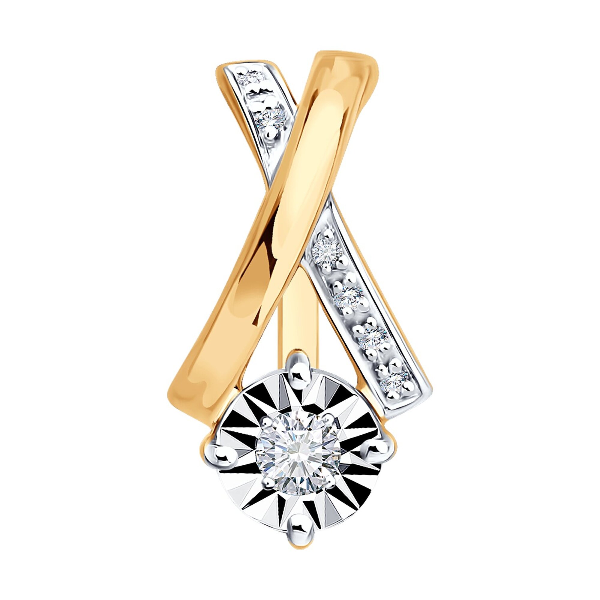 Подвеска, комбинированное золото, 585 проба, бриллиант