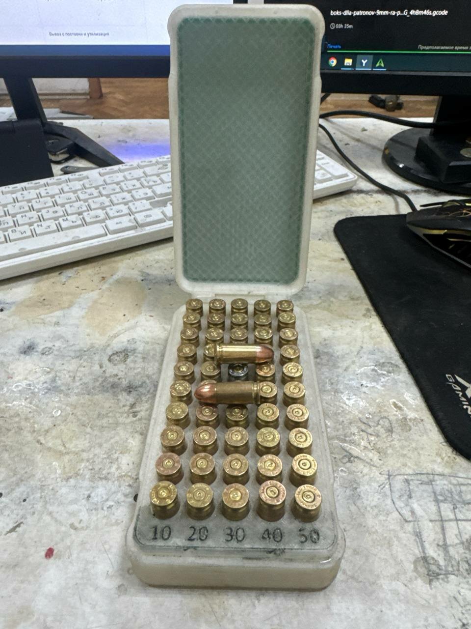 Фальшь патрон на люгер парабелум индивидуальный 9 X 19 +Кейс коробка для 50 патронов