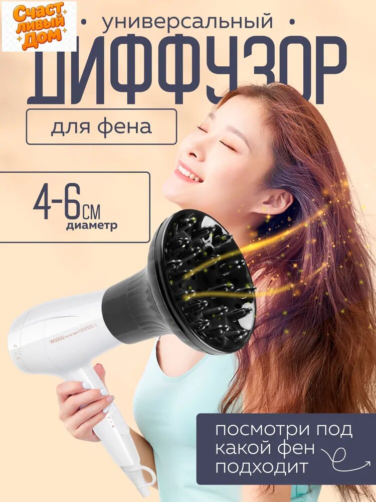 Силиконовый универсальный диффузор для фена, насадка для кудрей и объема, подходит для фенов с соплом 40-60 мм, универсальная насадка для создания локонов и текстуры