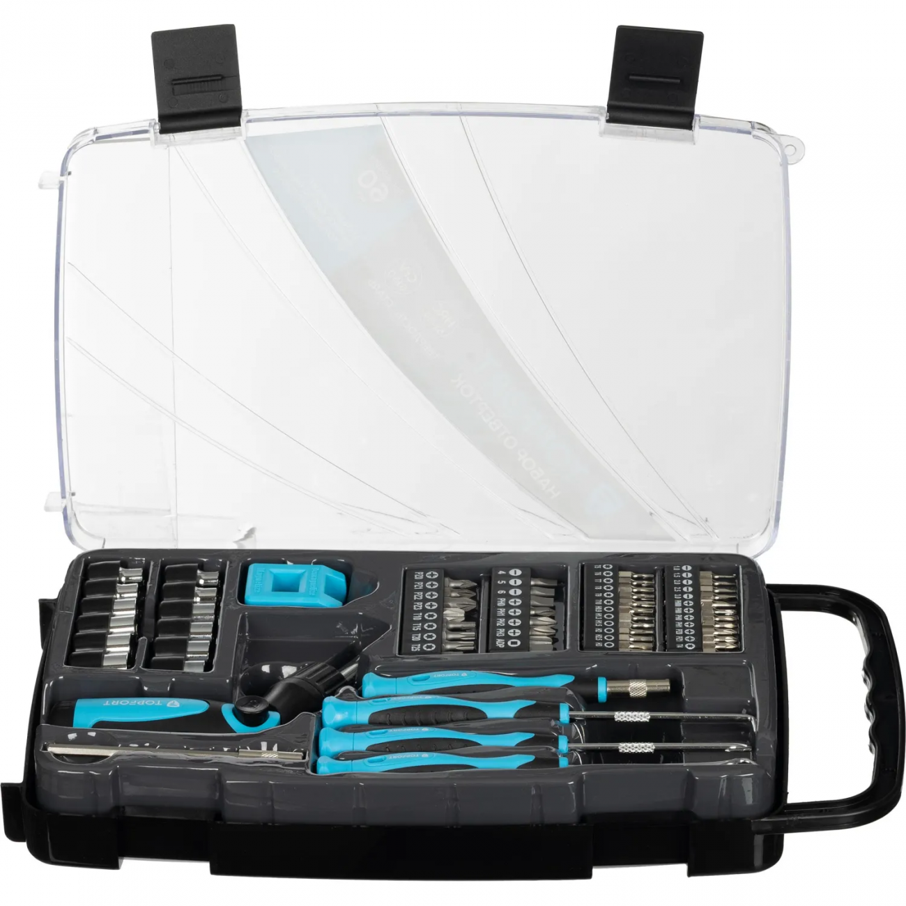 Набор отверток Topfort с трещоткой, битами, крюками 60 предметов (542160) 2100559