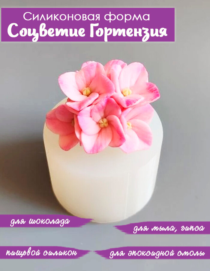 Силиконовая форма Соцветие Гортензии. Молд для творчества, рукоделия, мыловарения. Фигурка 3Д.