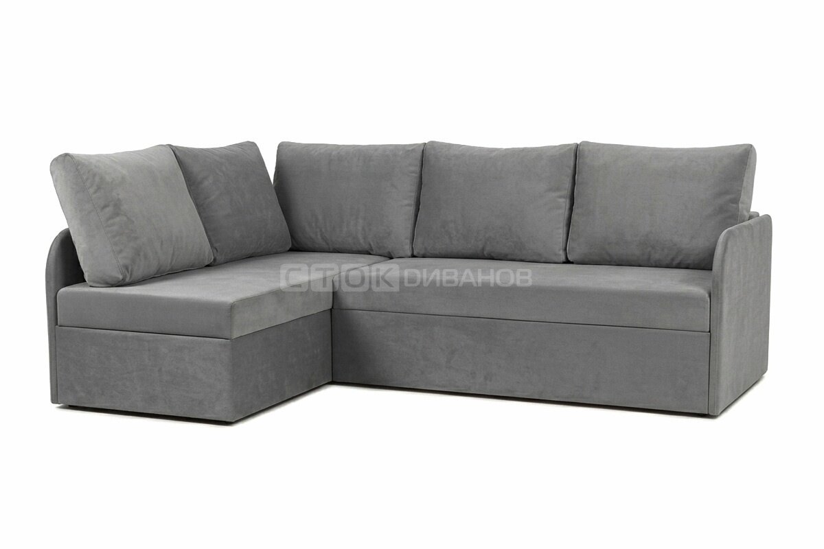Угловой диван Сток Диванов Модус-2, серый велюр, 203 см, механизм дельфин