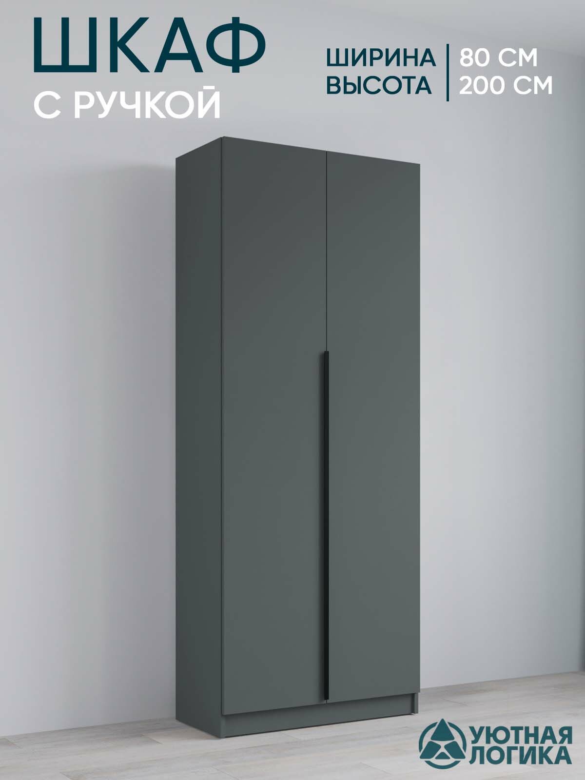 Шкаф для одежды распашной с ручкой двухдверный 200*80*38 см, серый