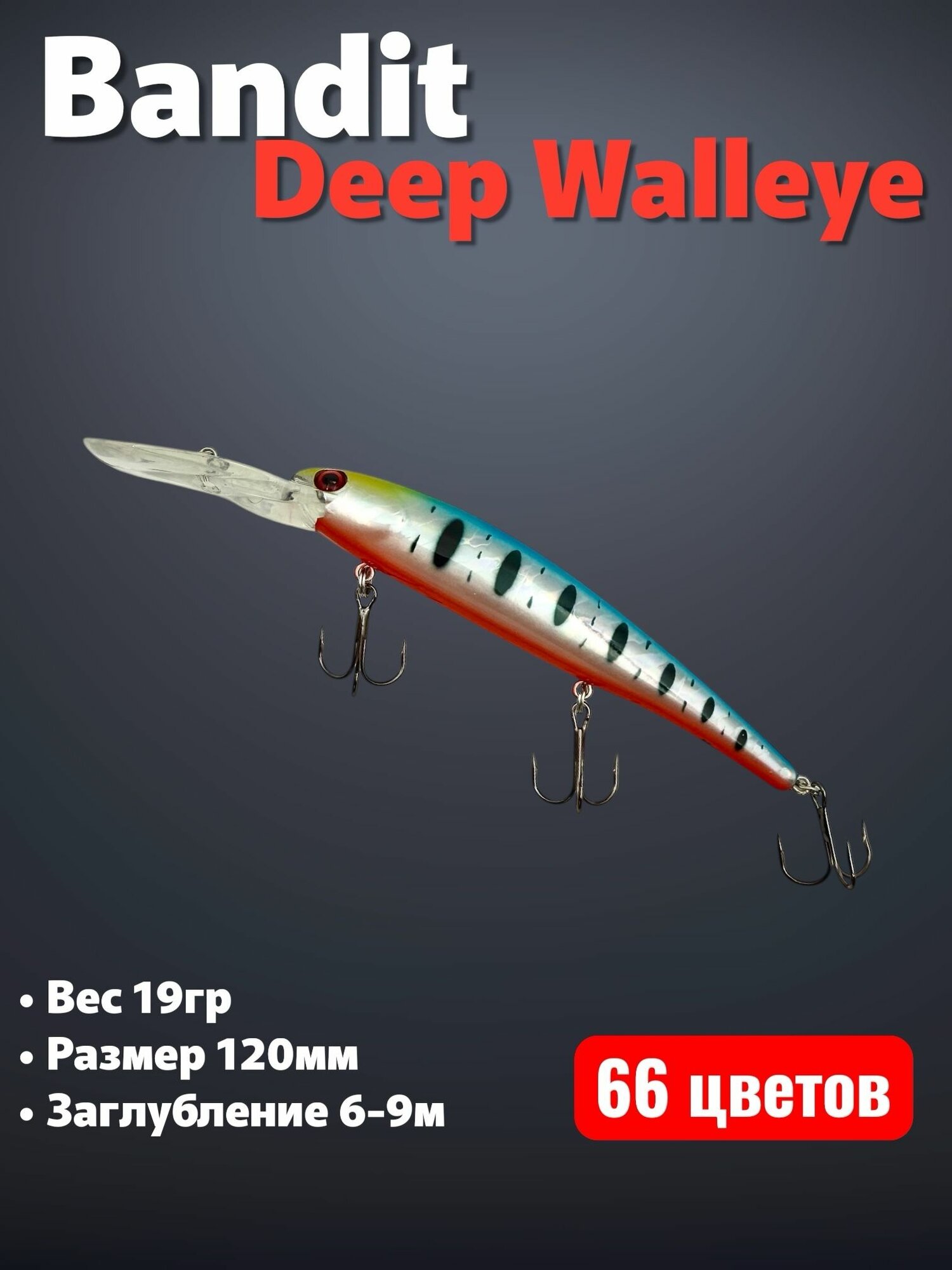 Воблер Bandit Deep Walleye 6-9м 120мм, воблер для троллинга