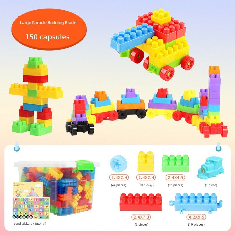 Большие 150-штучные деревянные строительные блоки с коробкой, шаблонами и наклейками-эмодзи