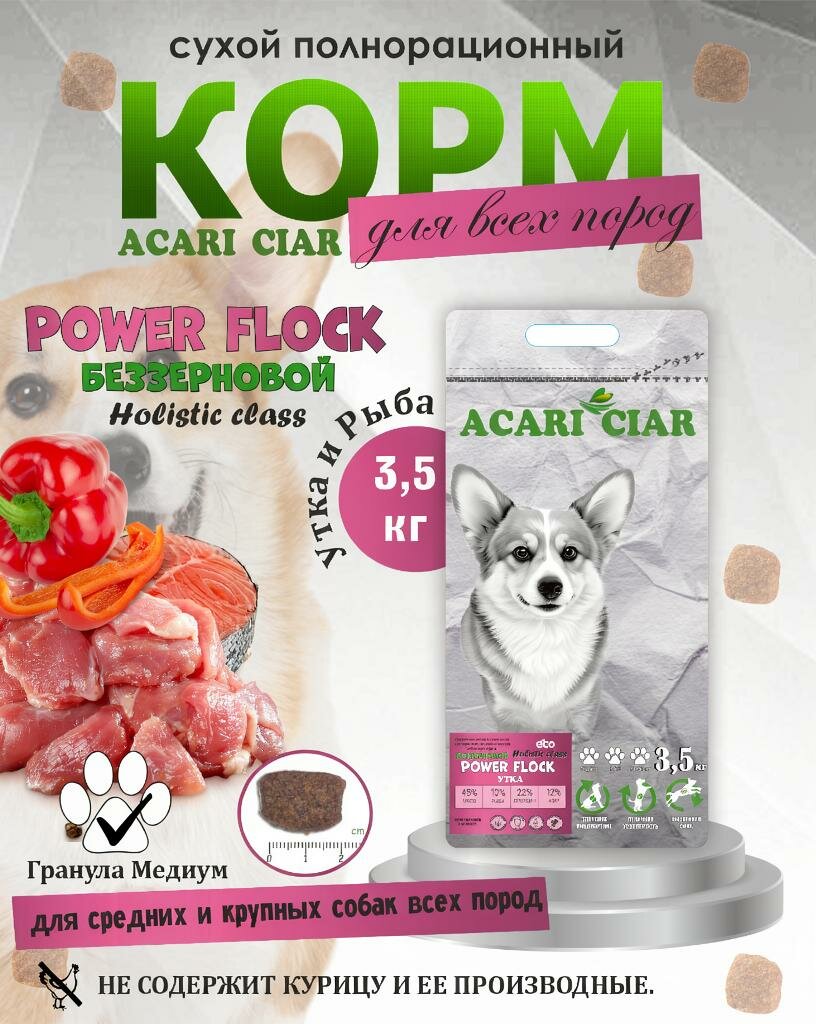 Сухой корм для собак Acari Ciar Power Flock Duck 3,5 кг медиум гранула