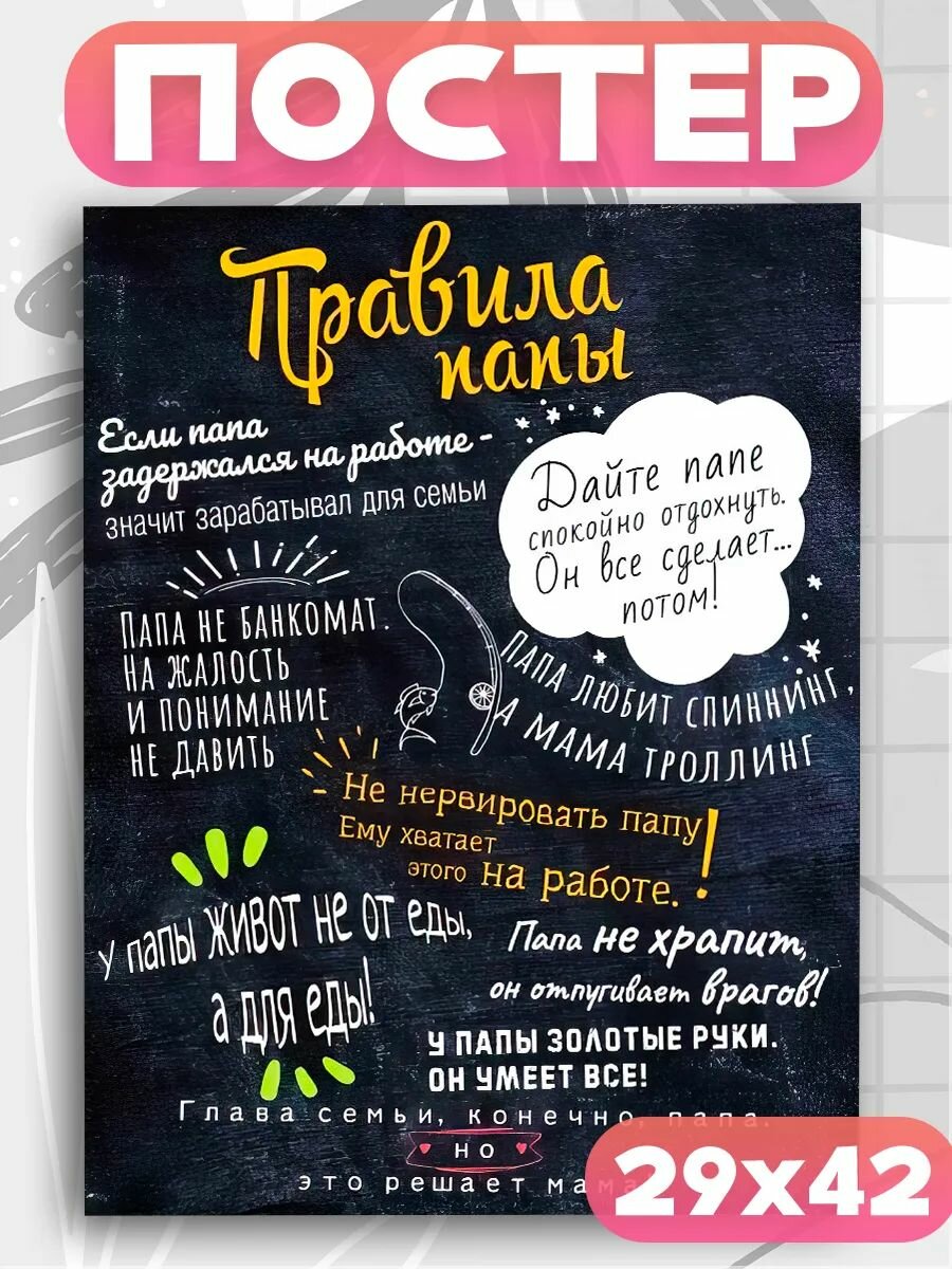 Постер на стену Правила мамы и папы, плакат 1шт, А3 размер.