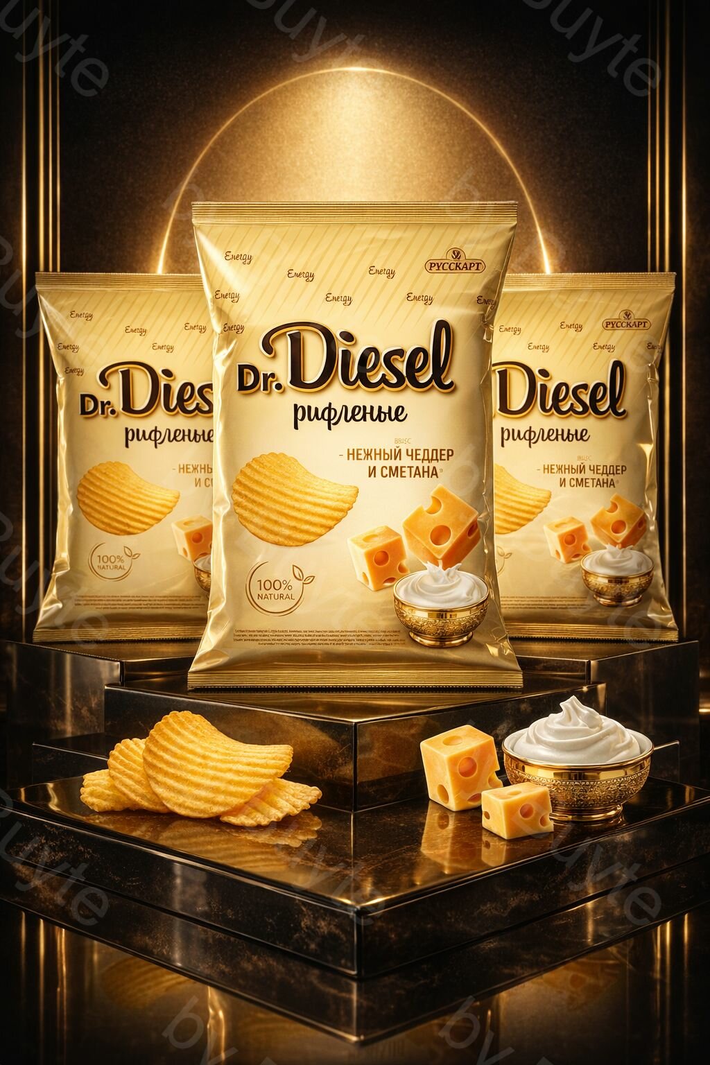 Чипсы картофельные DR. DIESEL/Рифлёные, Нежный чеддер и сметана, 3 по 120г