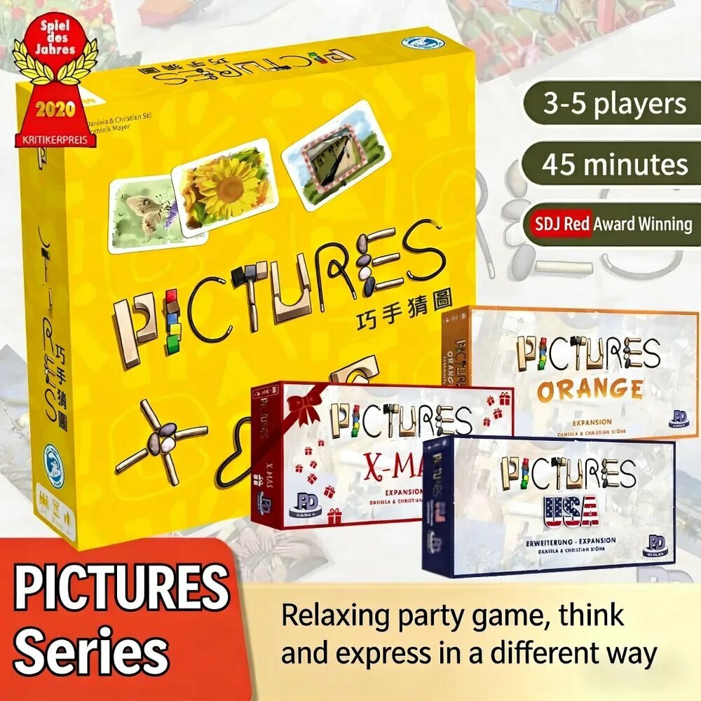 Настольная игра Pictures + 3 дополнения: Orange, X-Mas (Рождество), USA. Делюкс большая коробка, Игра для вечеринок, Лучший подарок на день рождения