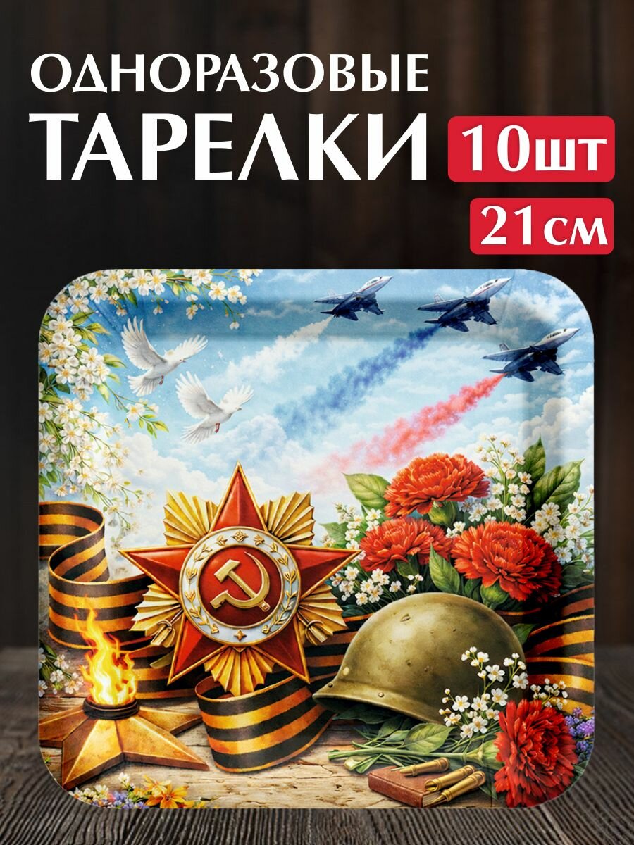 Одноразовые тарелки для праздника на 9 Мая День Победы. Набор для пикника, 10 персон. Сервировка праздничного стола.