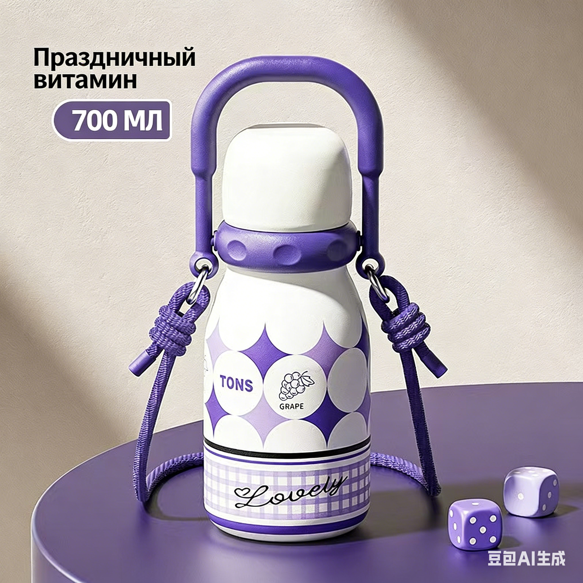Термос из нержавеющей стали 700 мл, в клетчатом стиле, с ручкой и ремнем для переноски