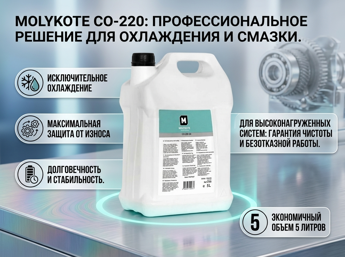 Высокотемпературное цепное масло Molykote CO 220, 5 л / Синтетическое (ПАО) масло для конвейерных цепей