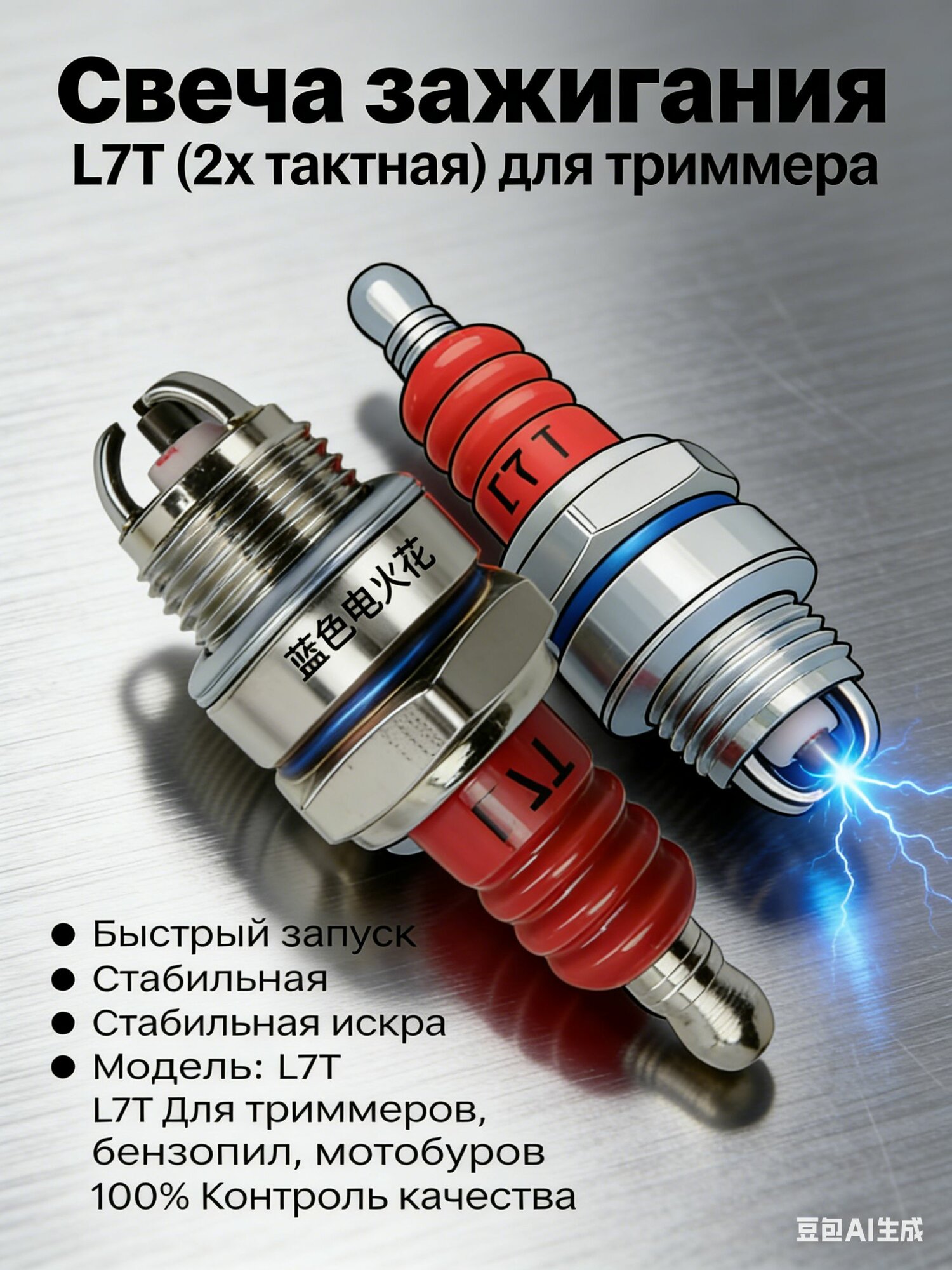 Свеча зажигания 2шт. KIMOTOZIP L7T для триммеров и бензопил.