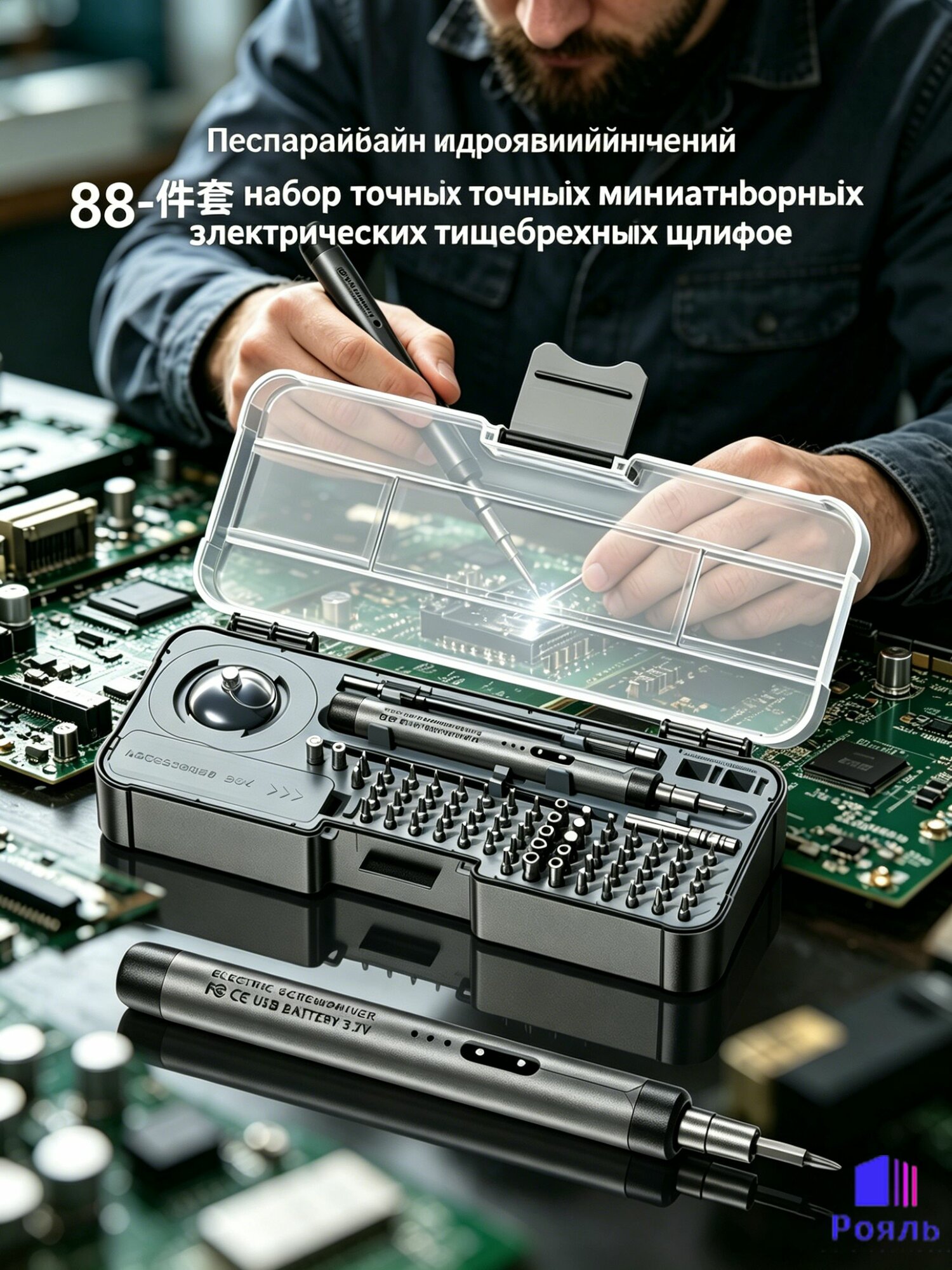 88 предметов, прецизионный мини-электроотвёртка, тихий магнитный набор для ремонта телефонов, часов, материнских плат, с тремя сменными жалами, портативный кейс 26x11x6 см