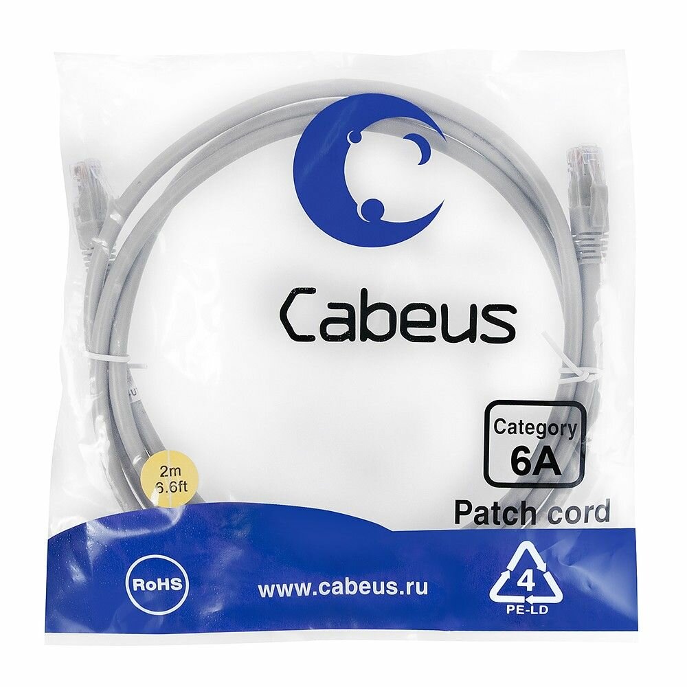 Cabeus Патч - корд PC - UTP - RJ45 - Cat.6 - 2m - LSZH, серый, 2м
