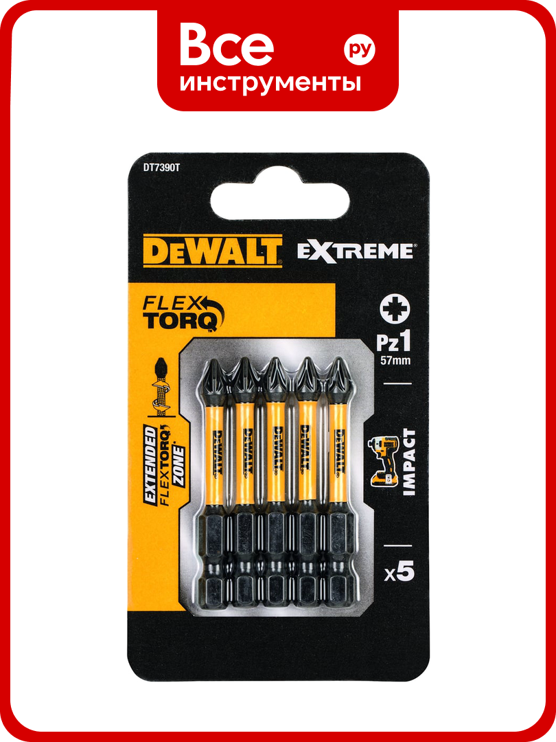 Биты ударные IMPACT Torsion Pz1, 57мм, 5шт. DEWALT DT7390T