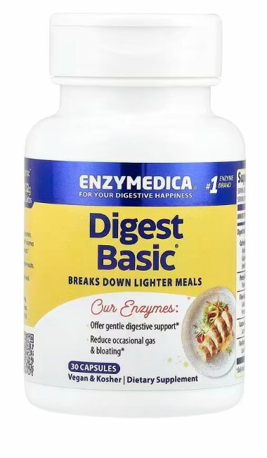 Enzymedica, Digest Basic, формула основных ферментов, 30 капсул