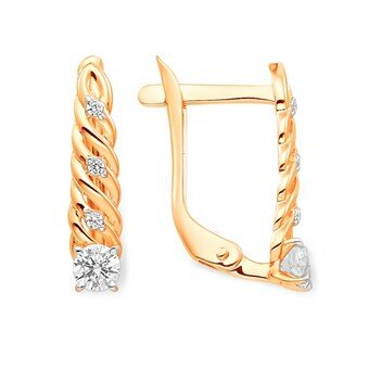 Серьги, красное золото, 585 проба, фианит
