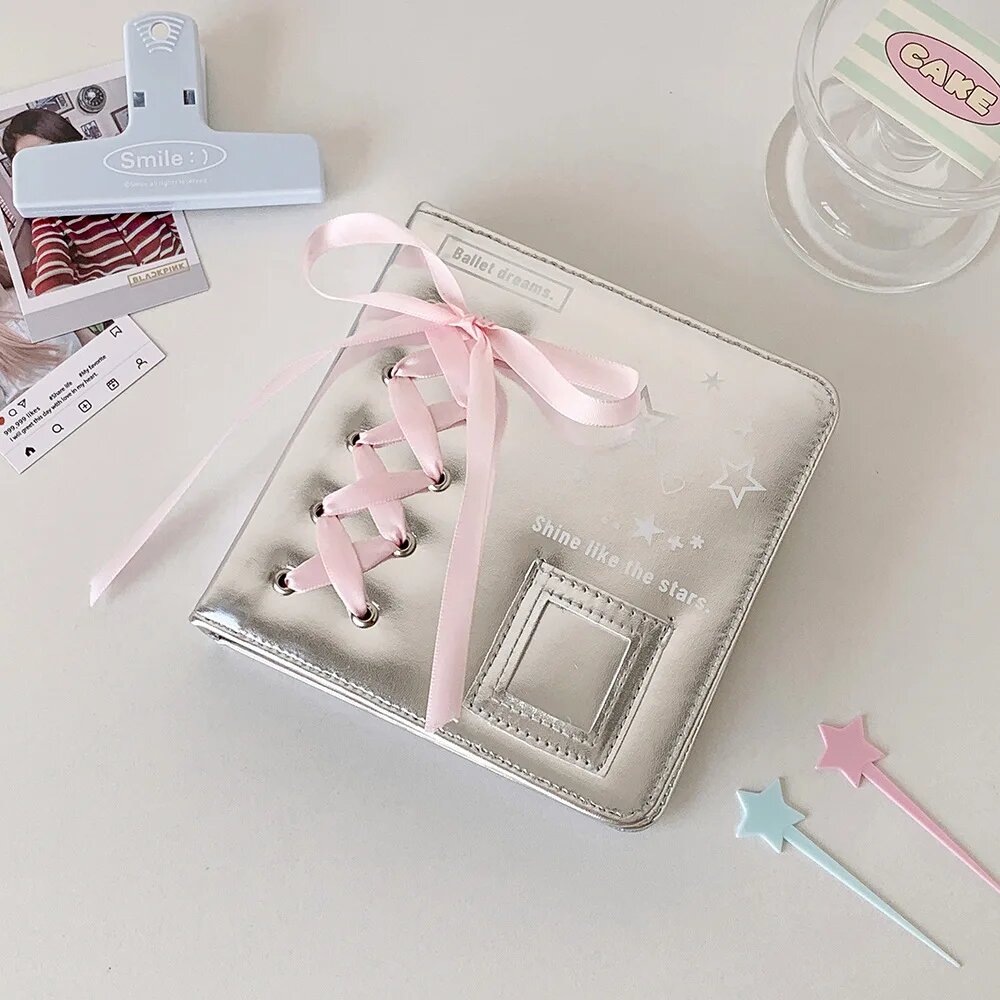 DIY серебряный блокнот с лентами, розовый, A7 sliver