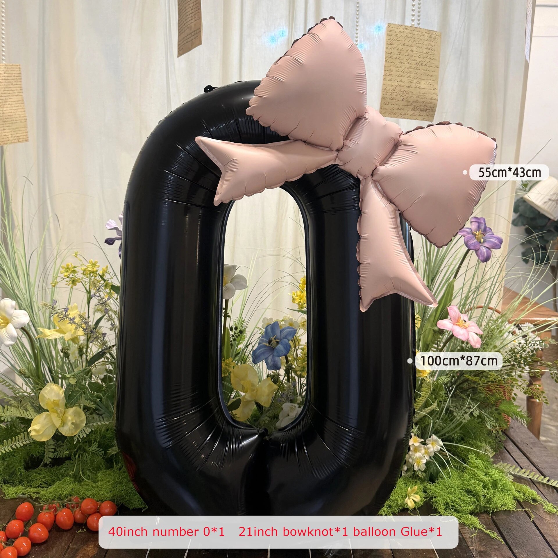 Фольгированные шары 40 дюймов "EACH PARTY", черные, с бантом и цифрами Черный, 0