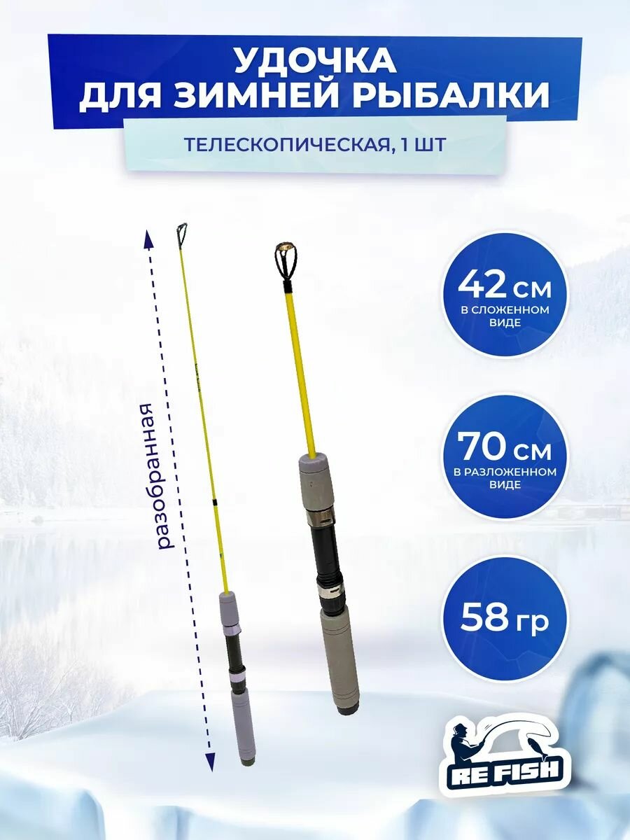 Мини удочка для зимней рыбалки, спиннинг телескопический 70 см