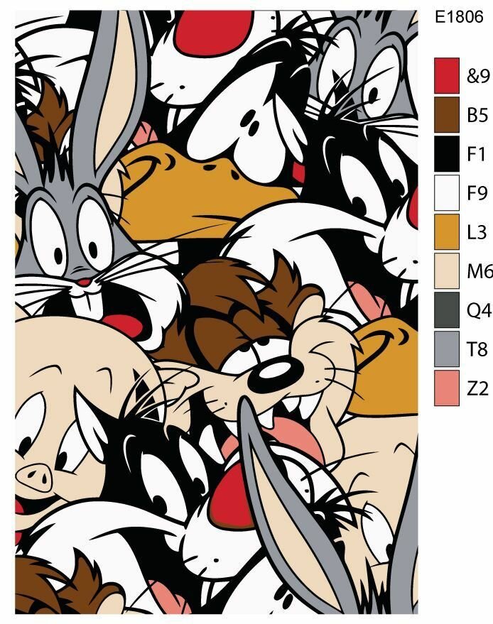Детская картина по номерам E1806 "Мульт Арт. Луни Тюнз шоу (Looney Tunes)" 20x30
