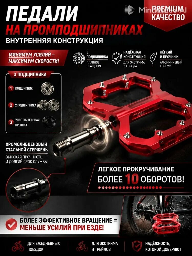 Велосипедные педали из алюминия с 3 подшипниками, легкие, для горного и шоссейного велосипеда