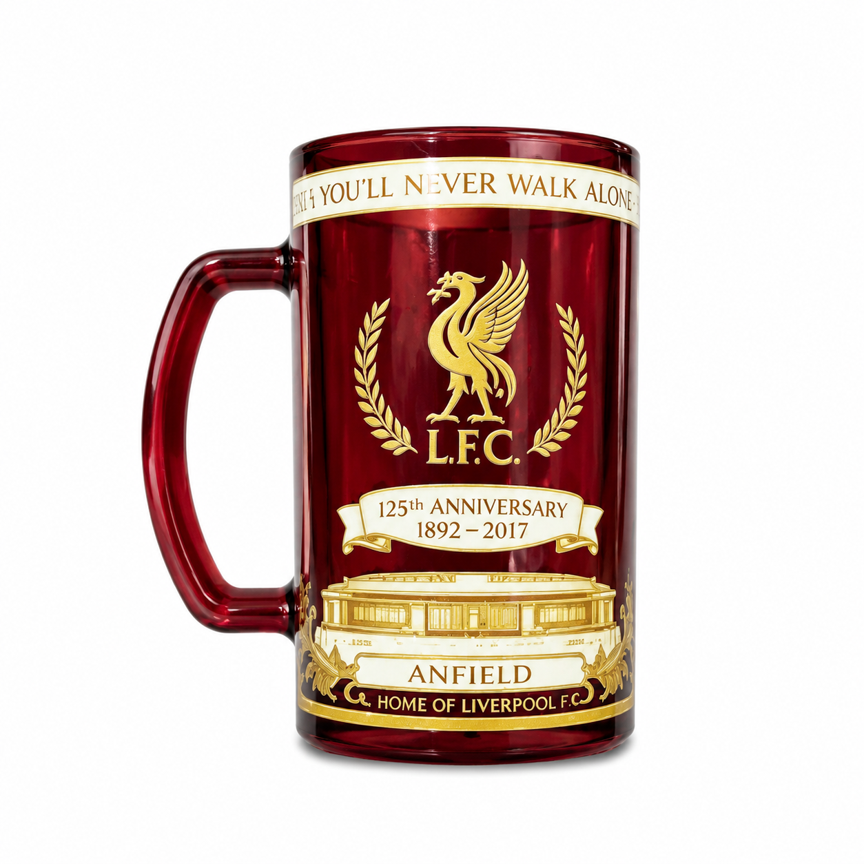 Стеклянный пивной бокал, Футбольный юбилей, Liverpool Football Club, L.F.C, Цветное стекло
