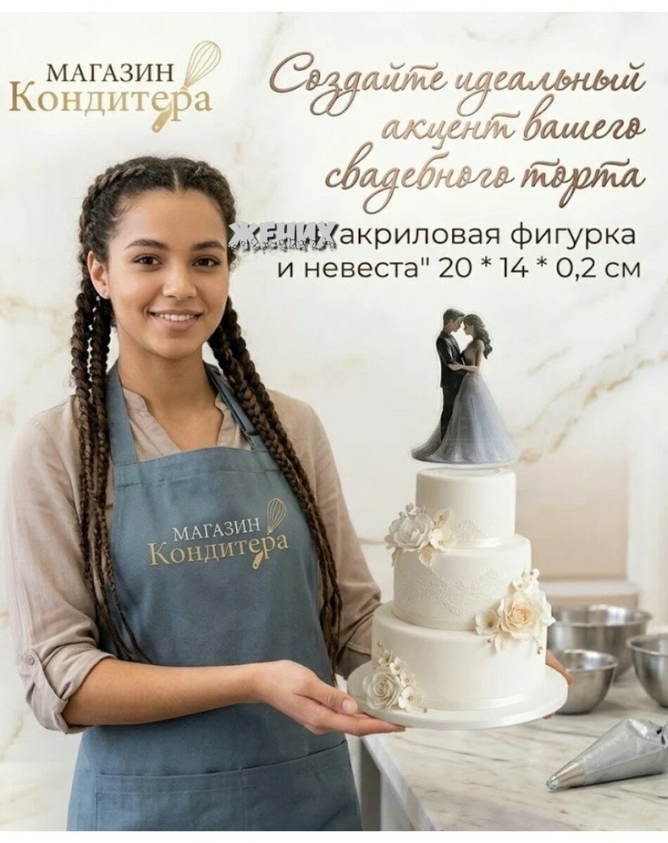 Акриловая Фигурка "Жених и Невеста 20*14*0,2 см" для торта и декора