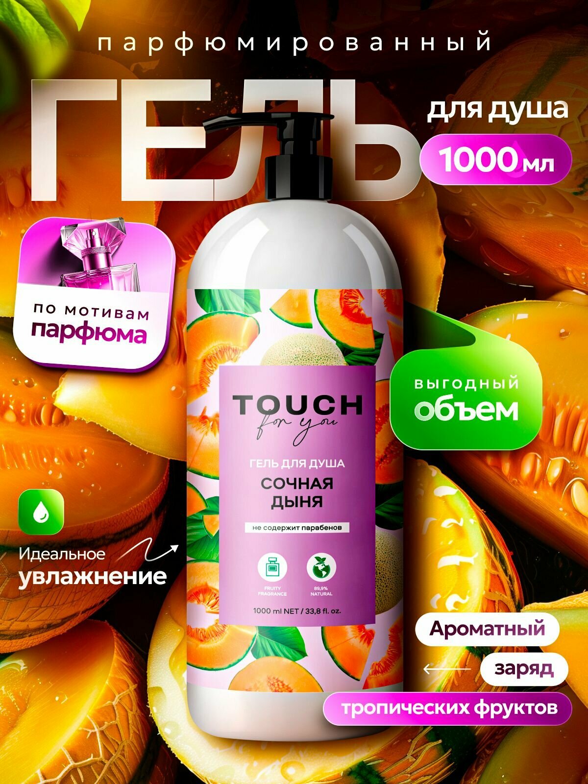 Гель для душа женский парфюмированный "Сочная дыня" 1000мл парфюмированный гель для душа гель для душа с ароматом дыни