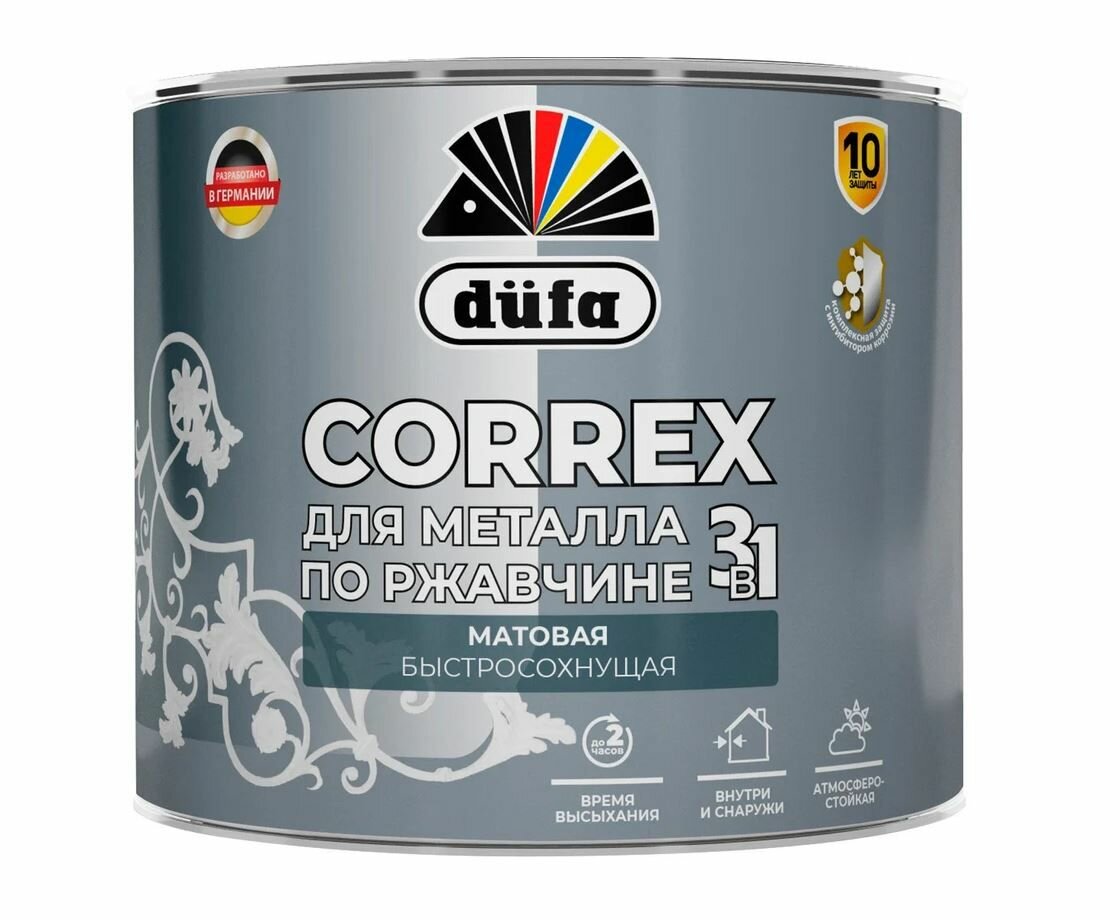 Грунт-эмаль по ржавчине матовая Dufa Correx 3 в 1 RAL-9010 белый 2 л