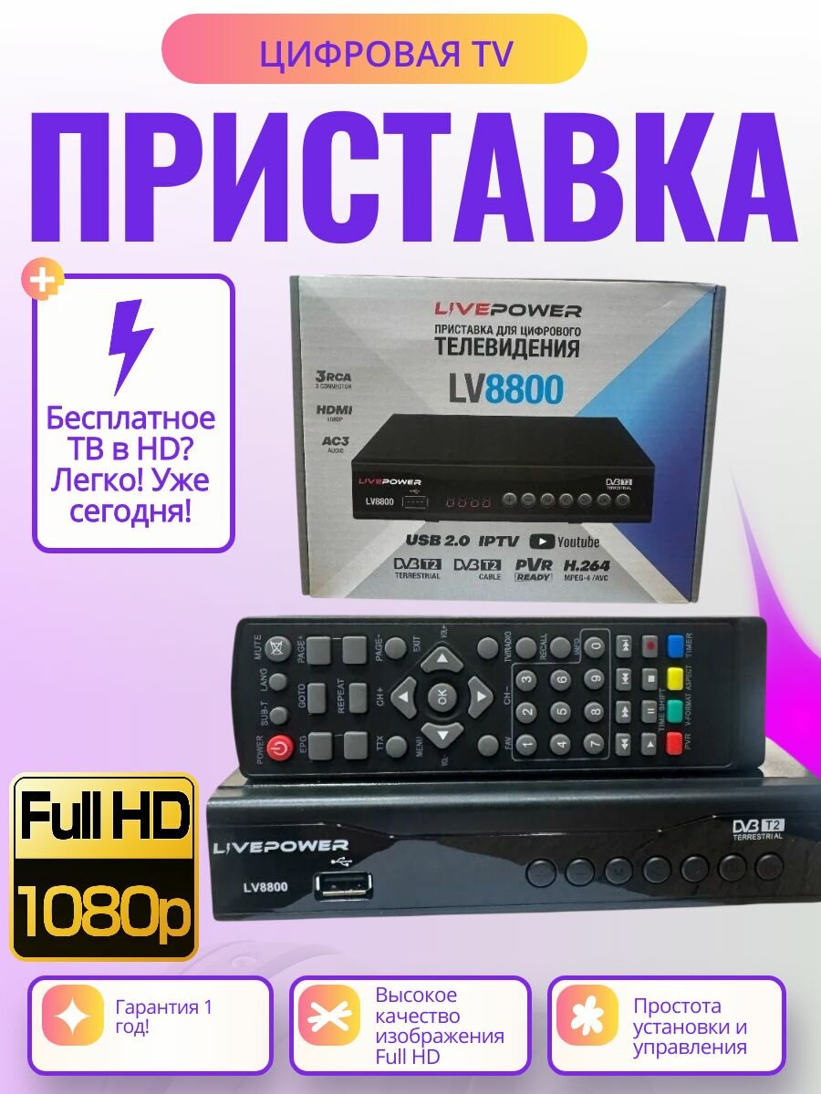 Цифровая приставка тв для телевизора, приемник dvd t2, ресивер т2, бесплатно 20 каналов, медиаплеер С1152-ЛВ880