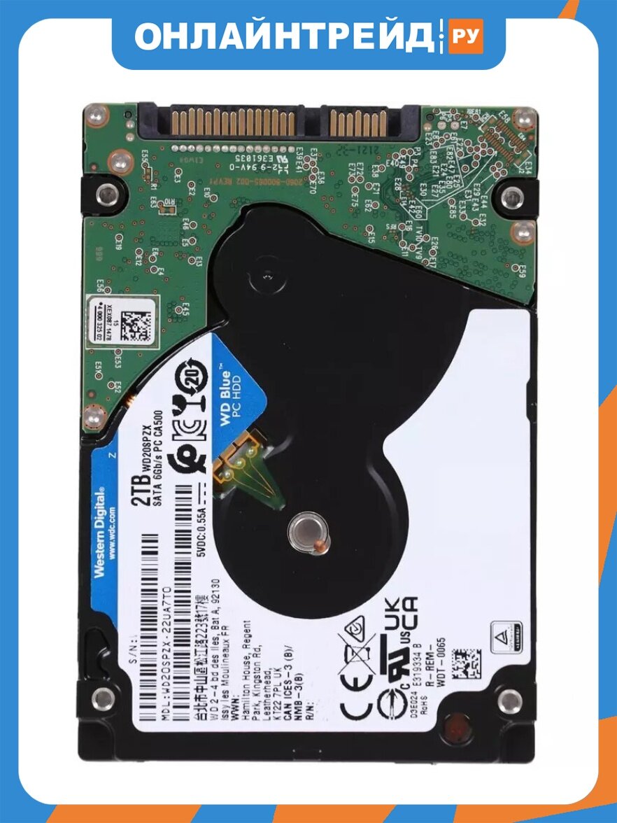 Жесткий диск 2.5" Western Digital WD Blue 2 ТБ, SATA III, 128 Mb, 5400 rpm (WD20SPZX-00UA7T0)