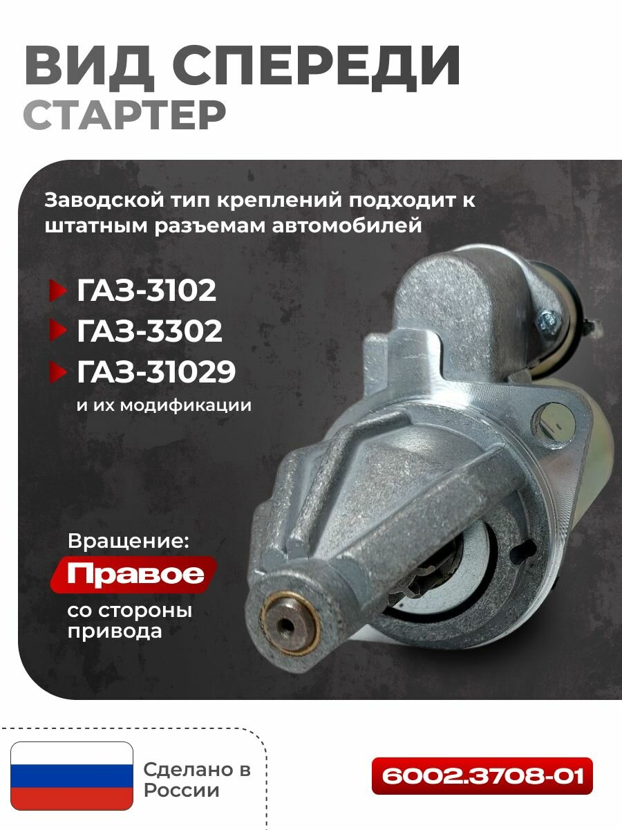 Стартер Лада Газ 9 зубьев ГАЗ-3102, ГАЗ-3302, ГАЗ-31029 6002.3708-01 — фото 1