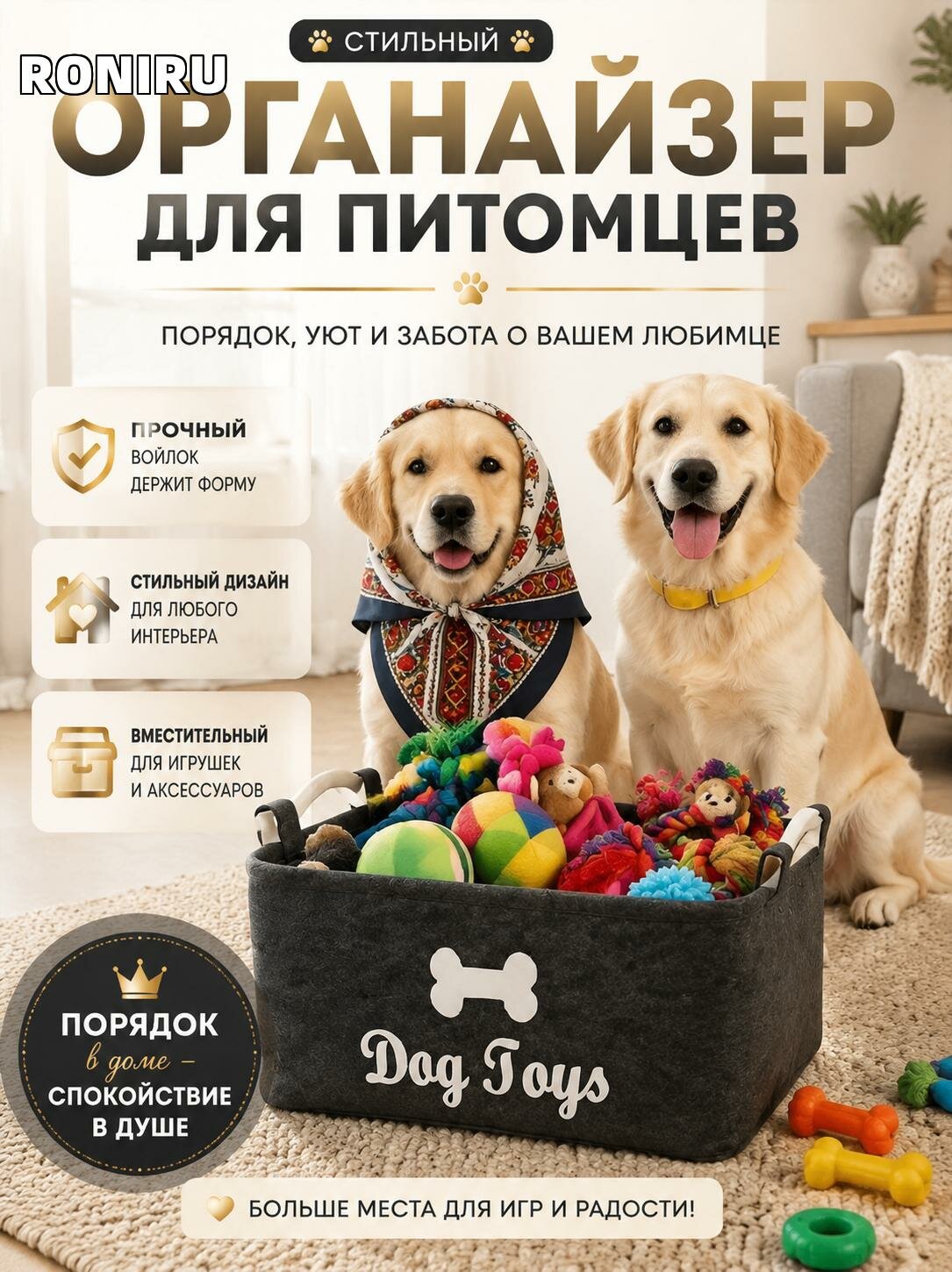 Фетровый ящик для хранения игрушек и аксессуаров питомцев, стильная корзина-органайзер для дома и порядка в интерьере